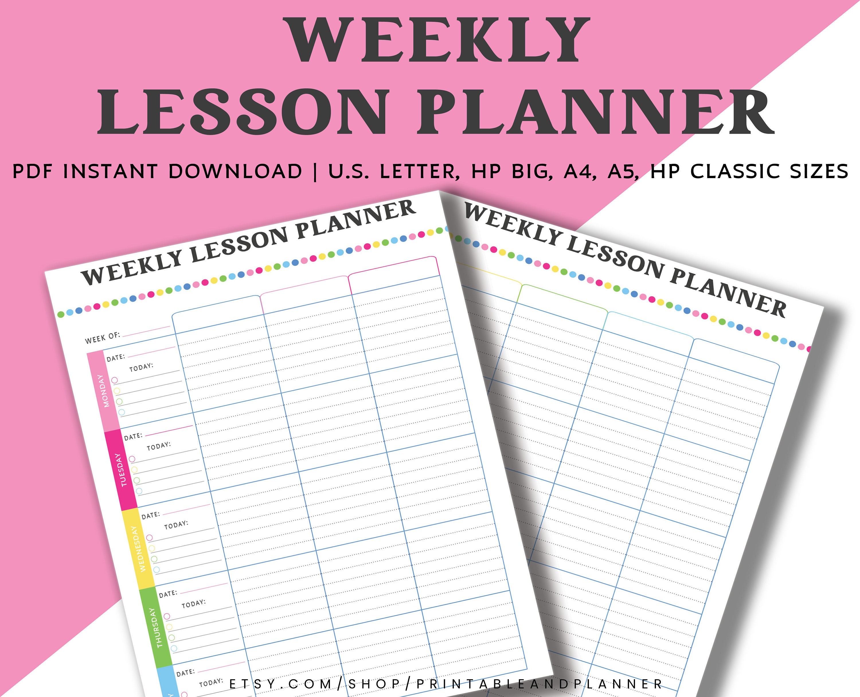 Weekly Lesson Planner Printables,weekly Planner,weekly Schedule,teacher ...