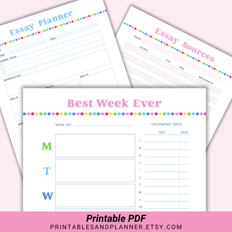 Printable Student Planner, Academic Planner, High School, Assignment ...