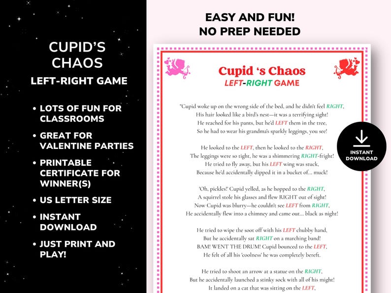 Valentine’s Day Left Right Game for Classroom Parties, Funny Prize ...