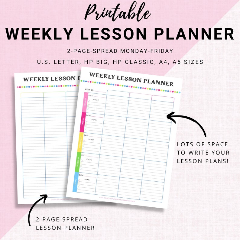 Weekly Lesson Planner Printables,weekly Planner,weekly Schedule,teacher ...