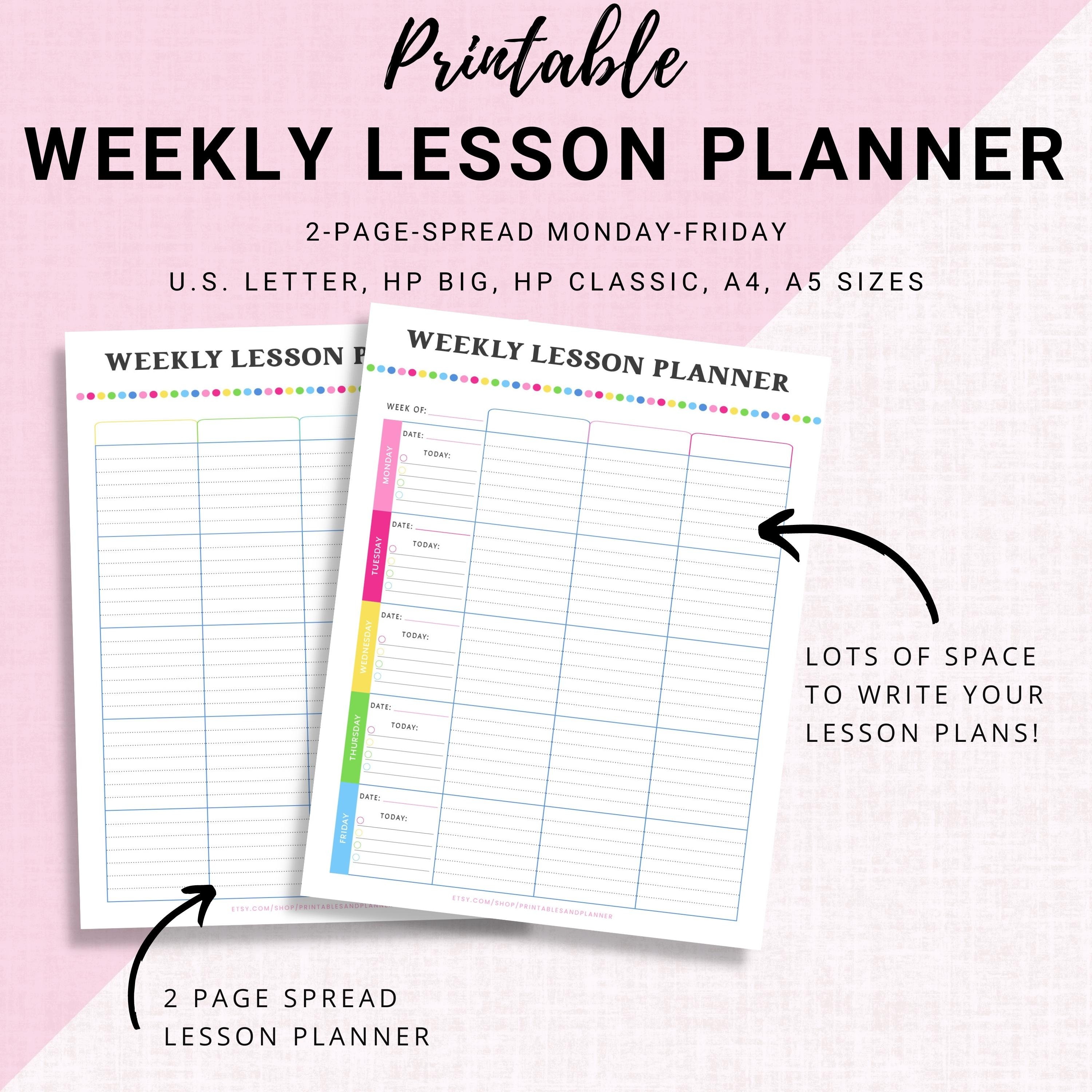 Weekly Lesson Planner Printables,weekly Planner,weekly Schedule,teacher ...