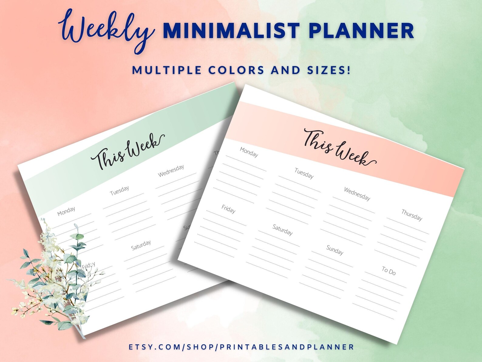 Weekly Planner Printable Landscape, Minimalist Weekly Schedule, Week at ...