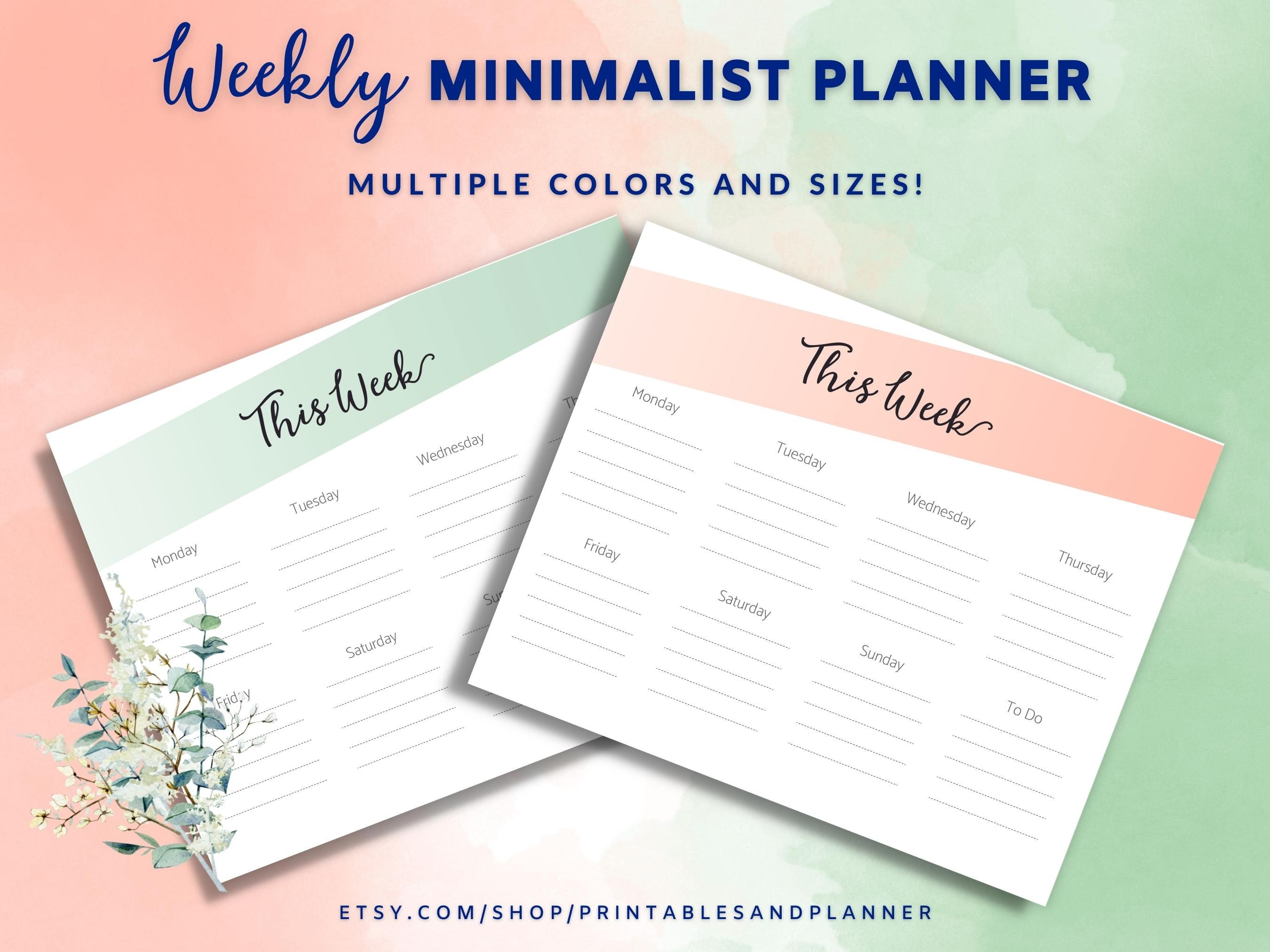 Weekly Planner Printable Landscape, Minimalist Weekly Schedule, Week at ...