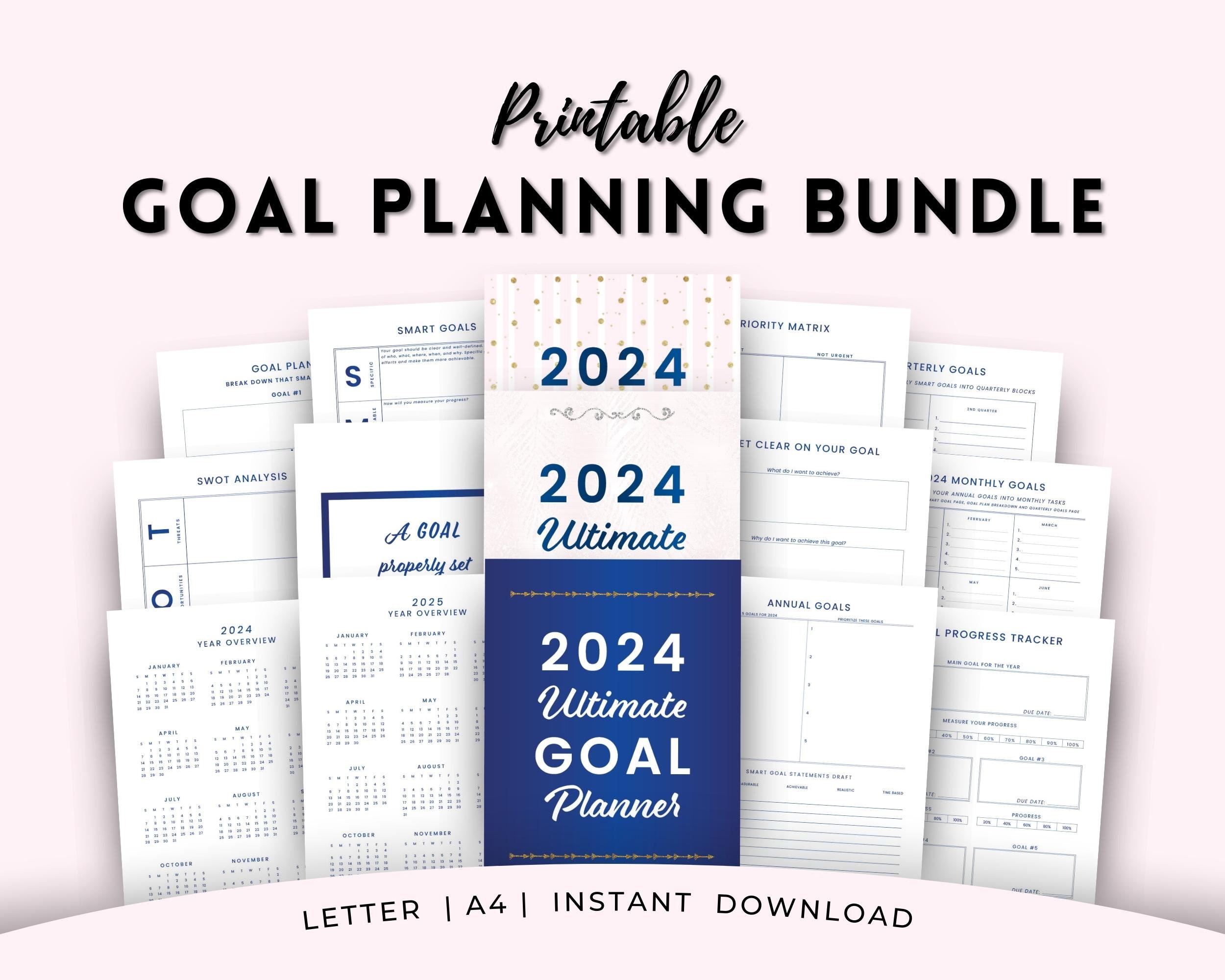 Printable Goal Planner Kit 2024, Goal Setting, Quarterly Goals, Yearly ...