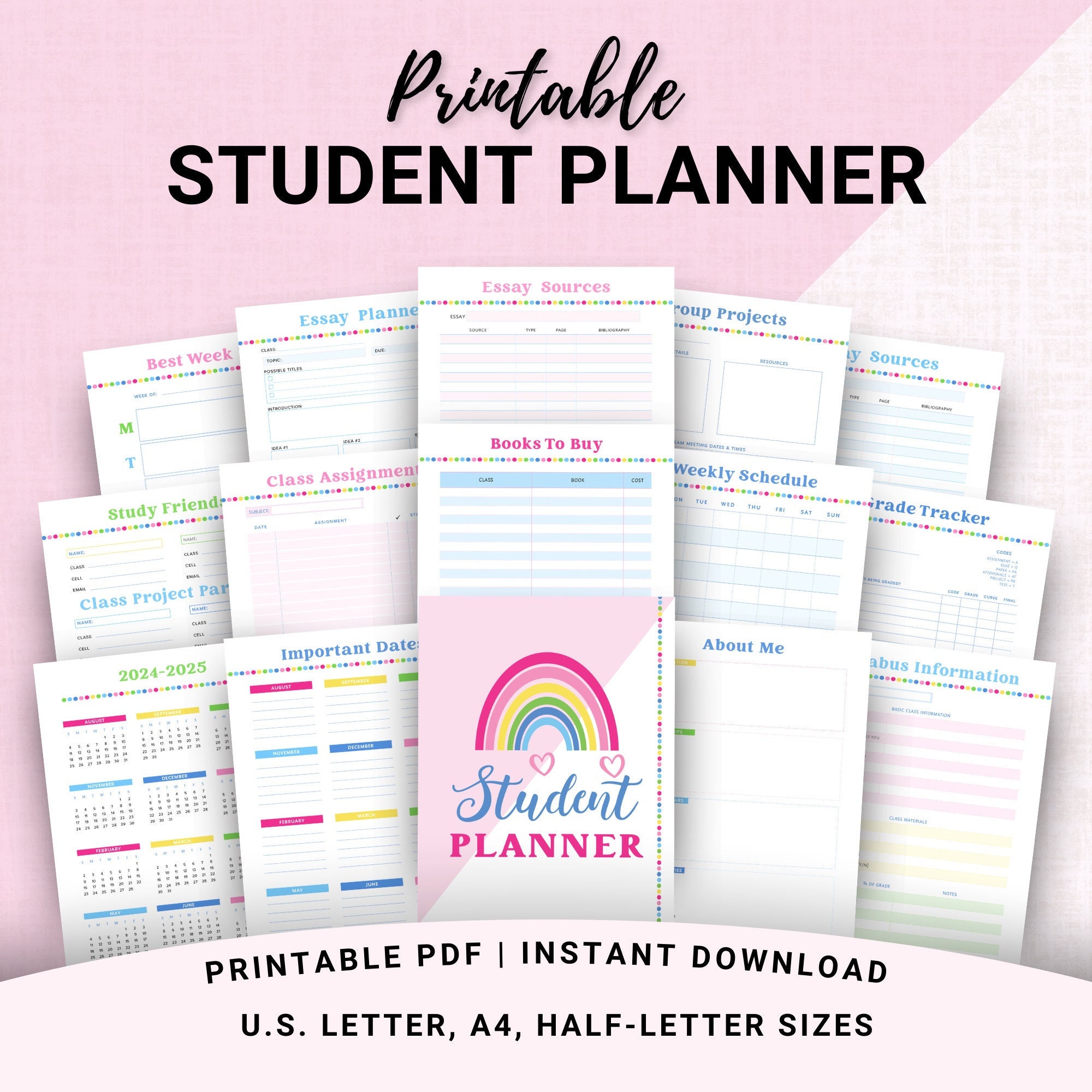 Printable Student Planner, Academic Planner, High School, Assignment ...