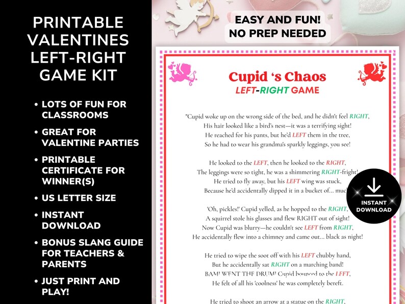 Valentine’s Day Left Right Game for Classroom Parties, Funny Prize ...