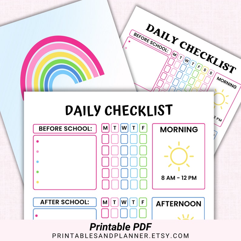 Kids Chore Chart Printable, Daily Routine Checklist & Responsibility ...