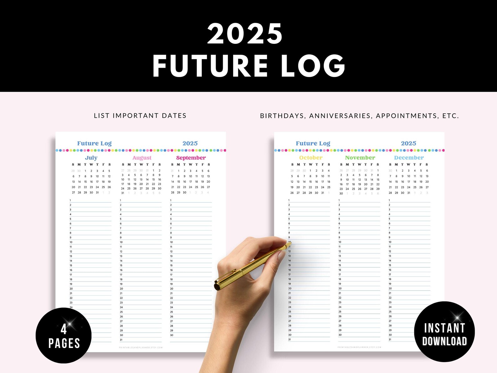 2025 Future Log Printable - Yearly Planner - Monthly Overview - Instant ...