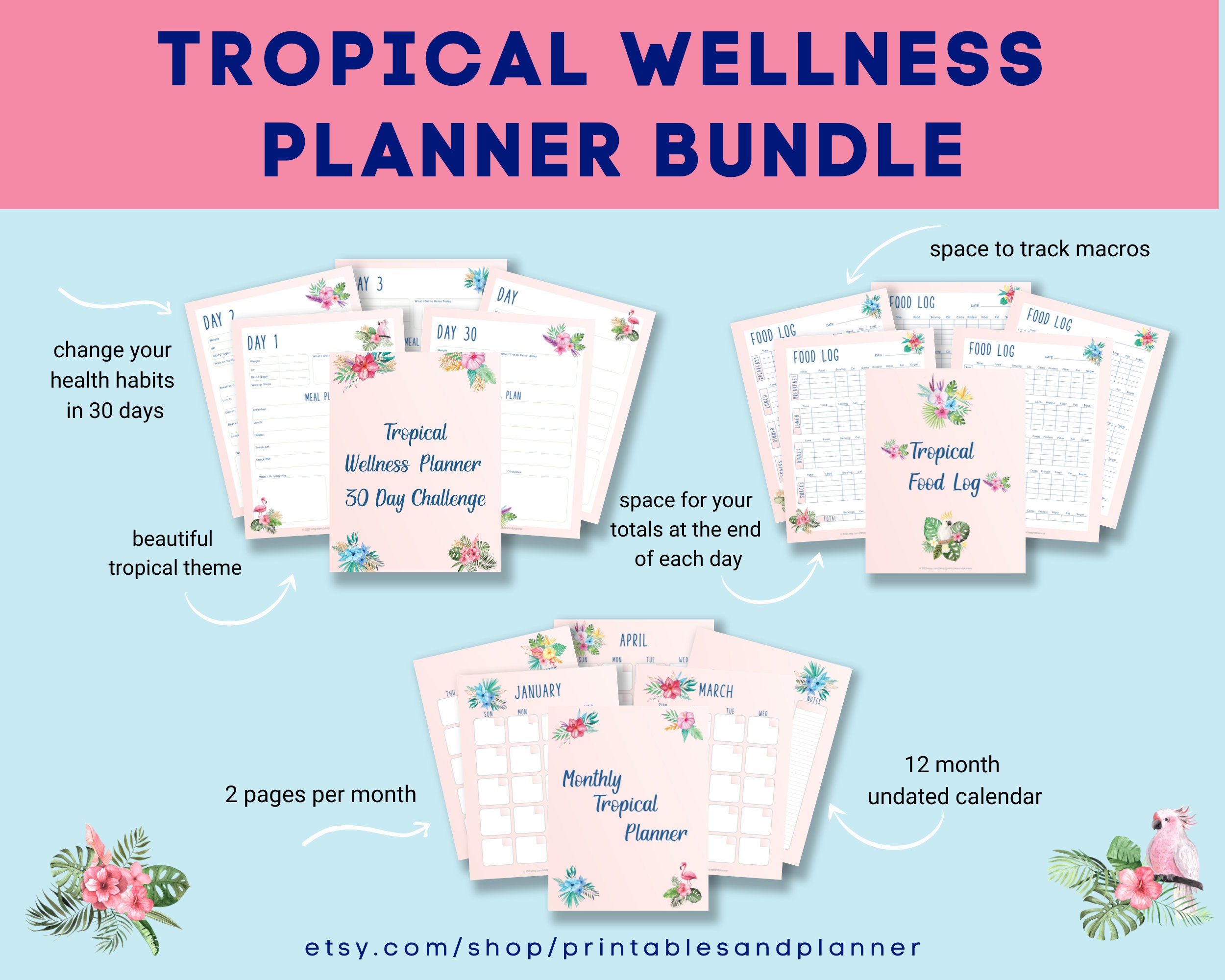 Wellness Planner Bundle Includes a Wellness Journal, Food Log, and ...