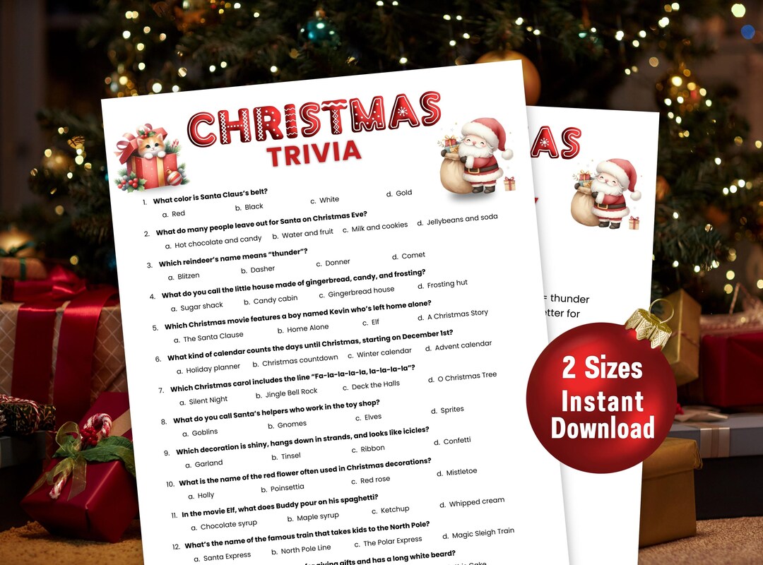 Christmas Trivia Game – Printable Holiday Activity (instant Download ...