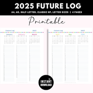 2025 Future Log Printable - Yearly Planner - Monthly Overview - Instant ...