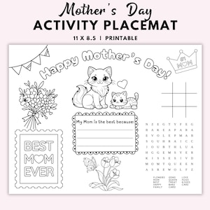 Mother’s Day Activity Placemat Printable – Kids Coloring Sheet and Fun ...