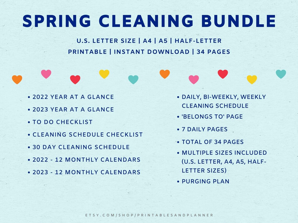 Spring Cleaning Checklists Printable Planner Kit - Etsy