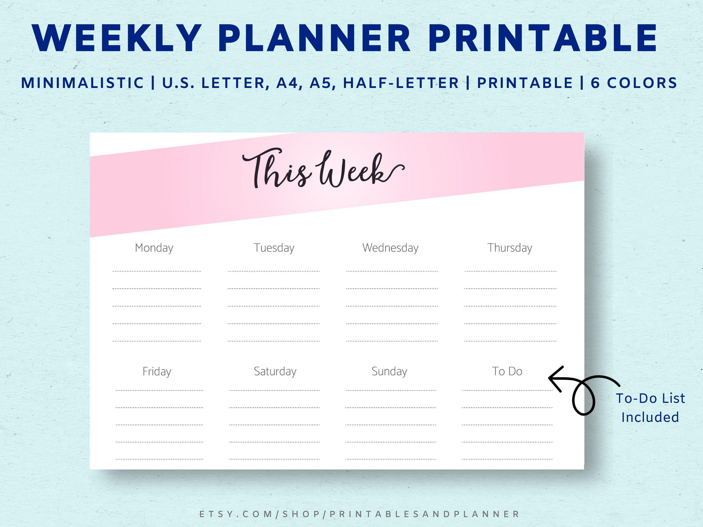 Weekly Planner Printable Landscape, Minimalist Weekly Schedule, Week at ...