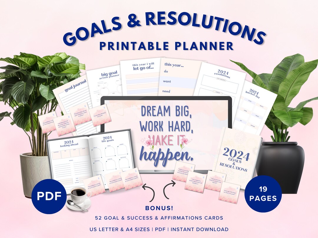 2024 Printable Goal Setting Planner and Affirmation Deck Bundle New ...