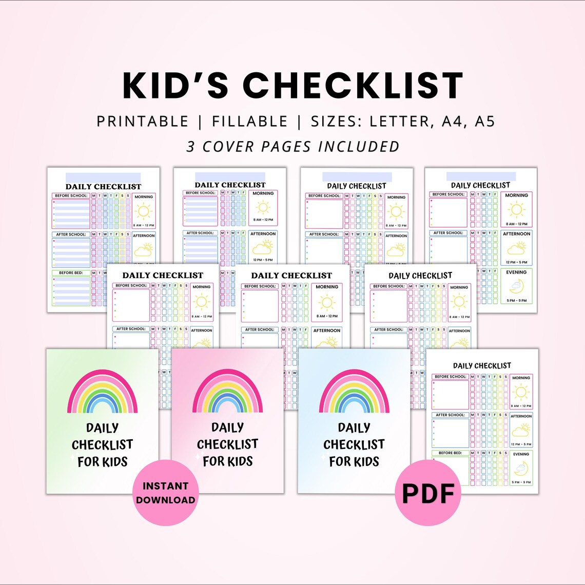 Kids Chore Chart Printable, Daily Checklist, Fillable PDF - Etsy