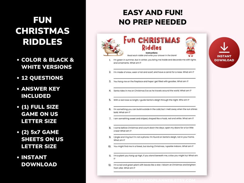 Christmas Riddles Game – Holiday Family Fun (instant Download PDF) - Etsy