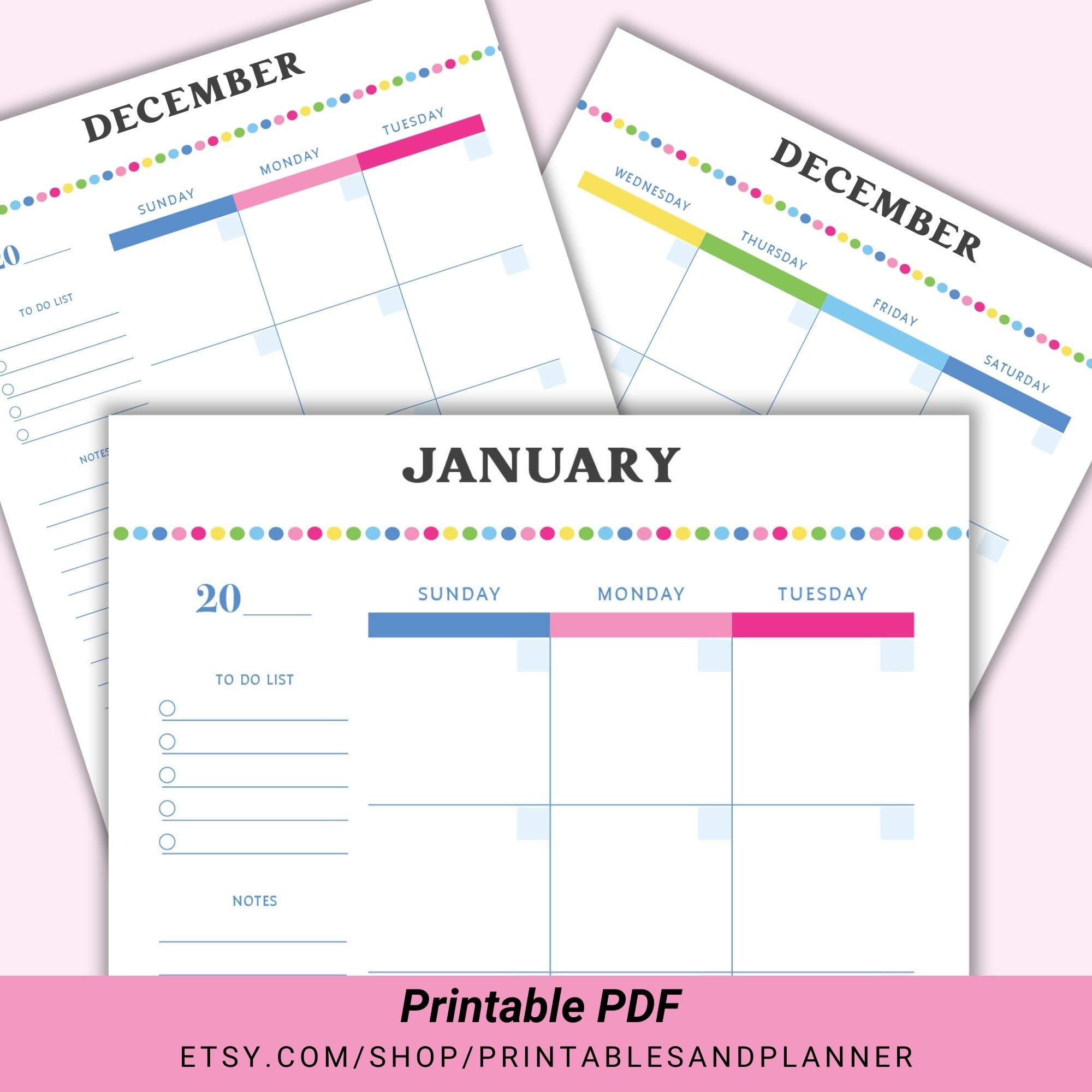 Printable Undated Month on 2 Pages, Monthly Planner, Monthly Calendar ...