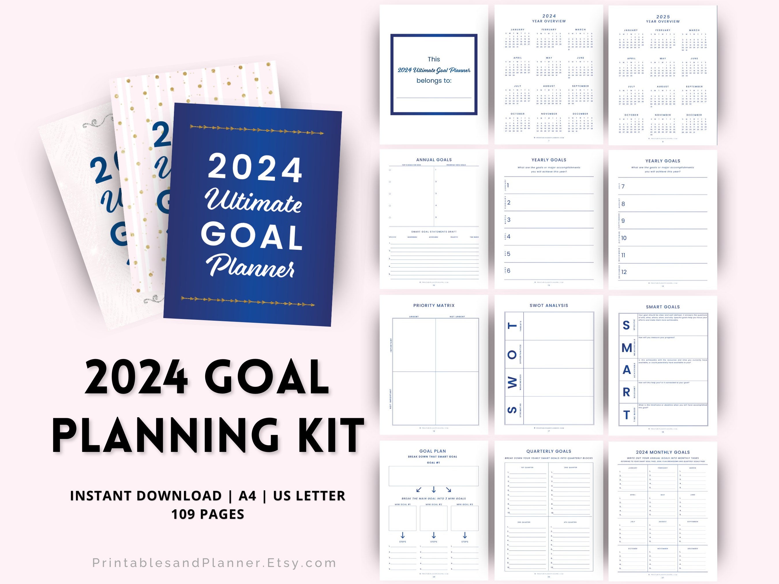 Printable Goal Planner Kit 2024, Goal Setting, Quarterly Goals, Yearly ...