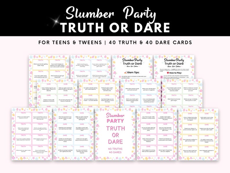 Truth or Dare Game for Tween & Teen Sleepover | 80 Cards (digital ...