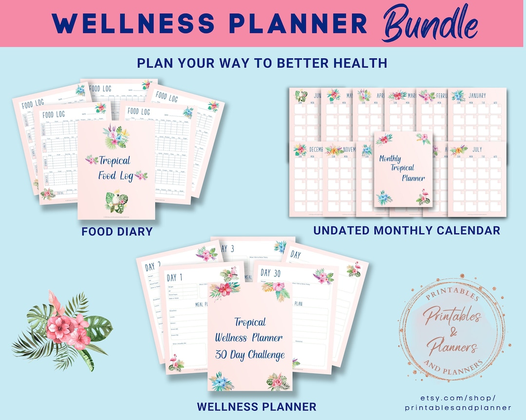 Wellness Planner Bundle Includes a Wellness Journal, Food Log, and ...