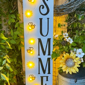 LED Lighted Hello Summer Bee Welcome Sign for Front Porch, Hello Summer ...
