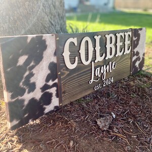 Western Baby Name Wood Sign W/ Cowhide Suede and Western Style Text ...