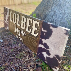 Western Baby Name Wood Sign W/ Cowhide Suede and Western Style Text ...
