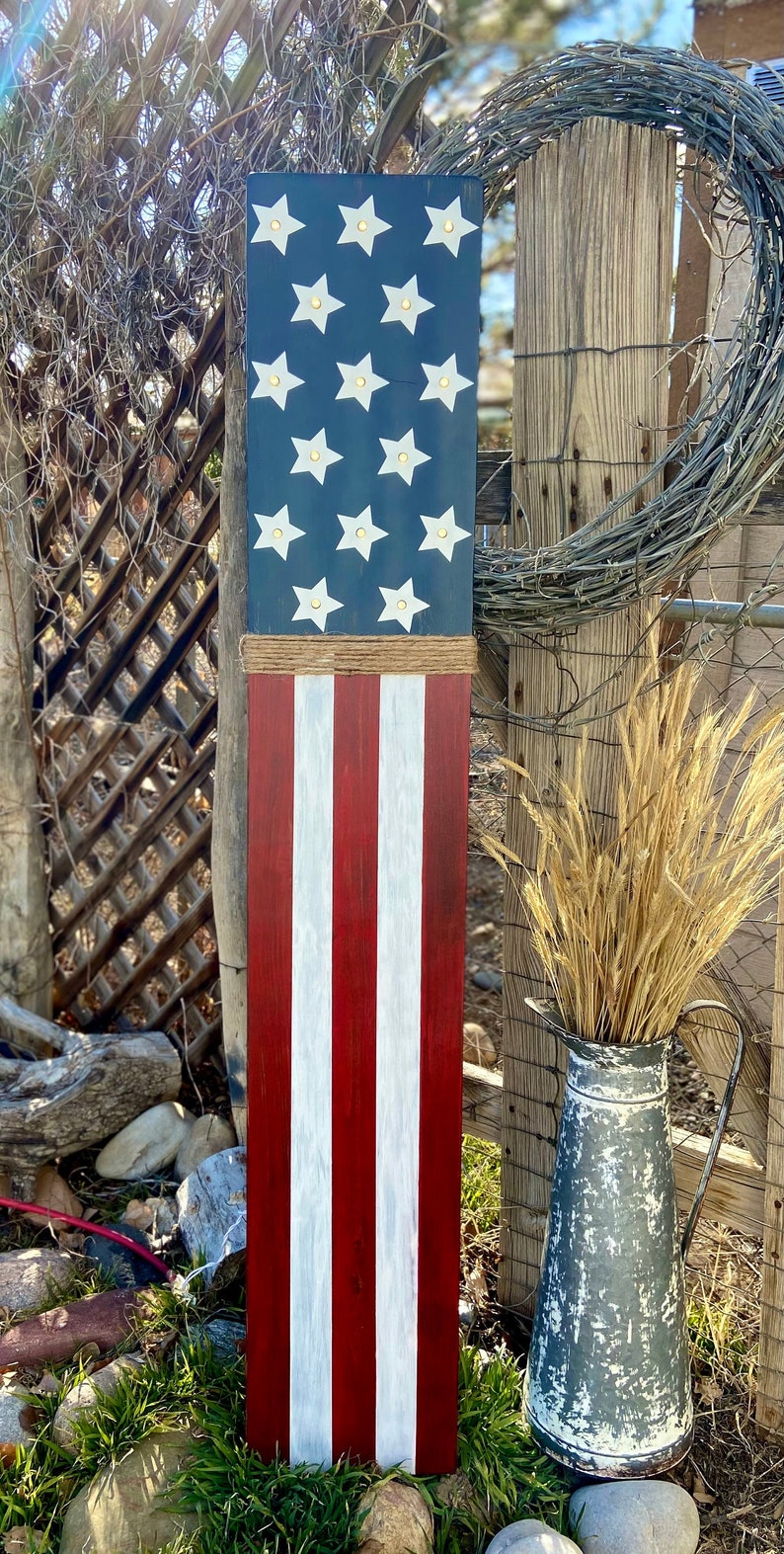 LED Lighted American Flag Patriotic Front Porch Sign Wooden - Etsy