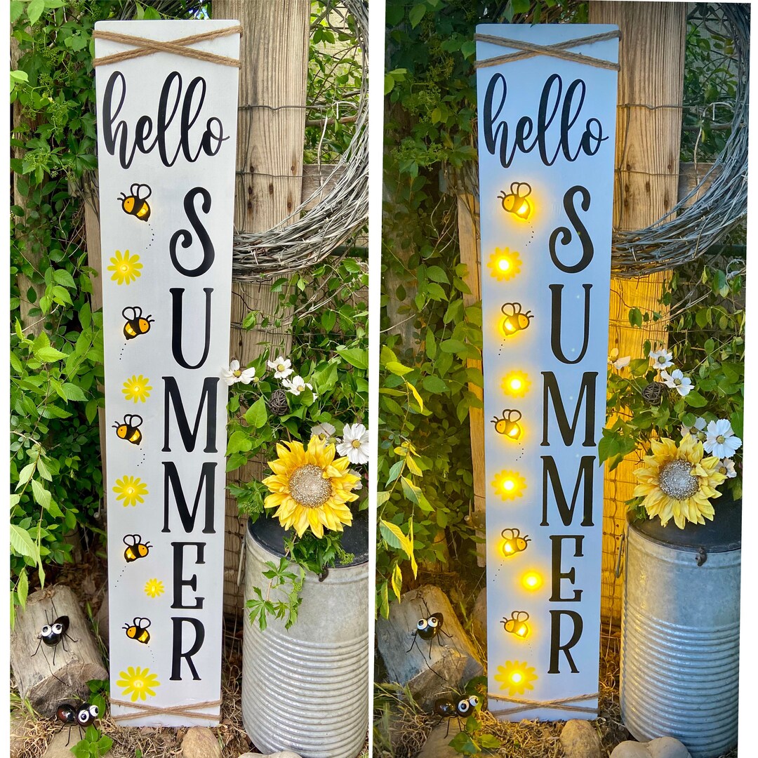 LED Lighted Hello Summer Bee Welcome Sign for Front Porch, Hello Summer ...