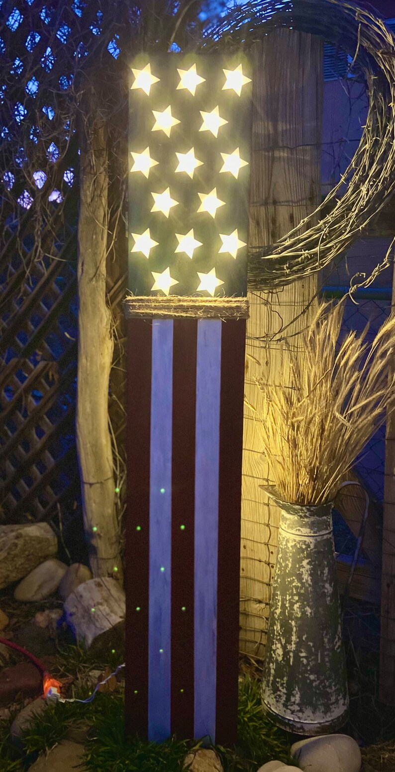 LED Lighted American Flag Patriotic Front Porch Sign Wooden - Etsy