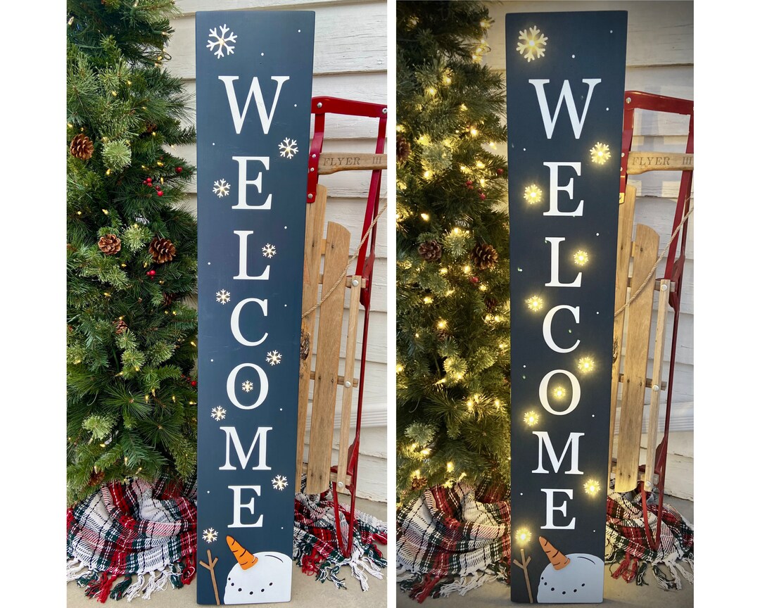 LED Lighted Winter Snowman Welcome Sign for Front Porch, Light up ...