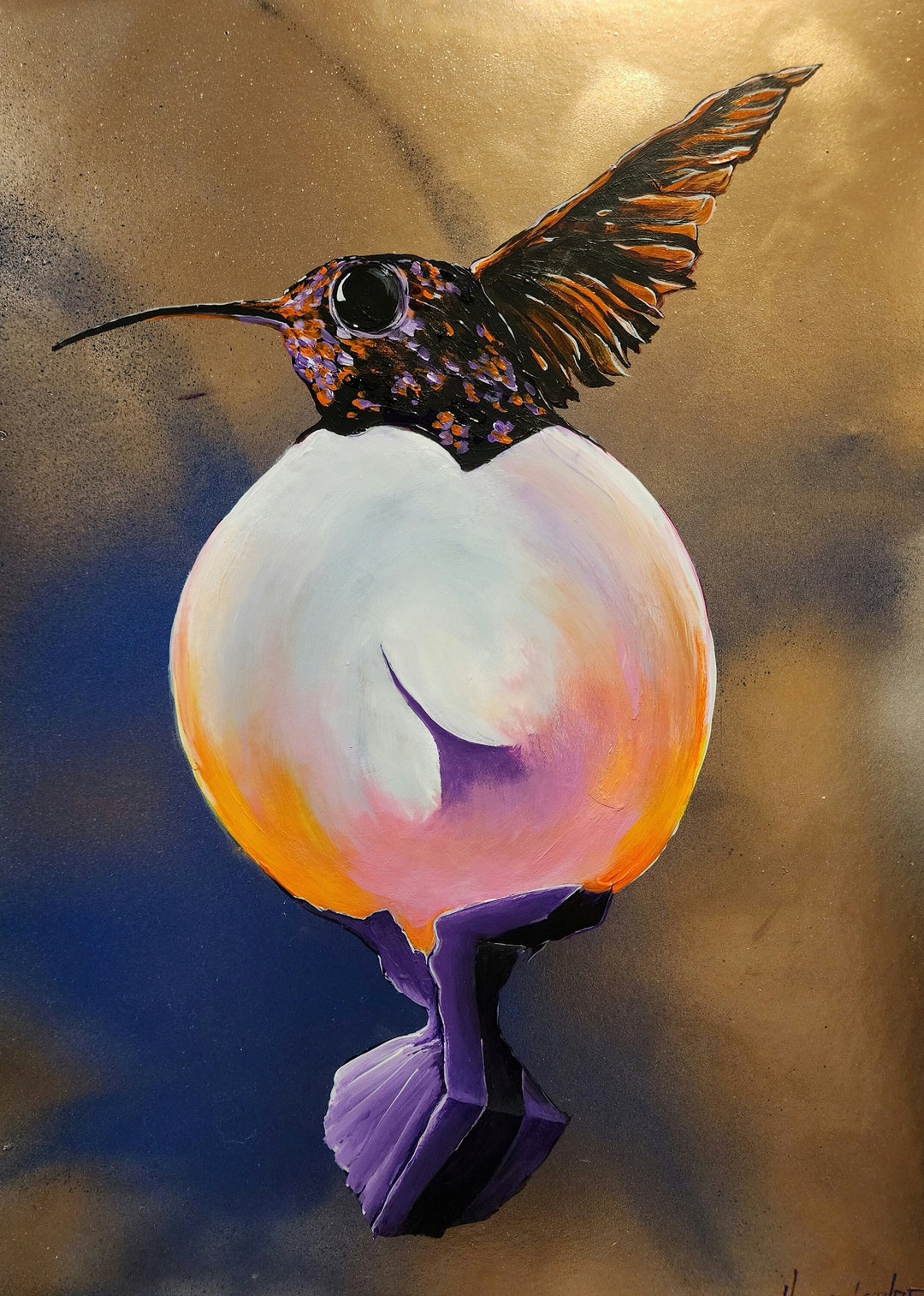 Hummingbird Art Print "the Orb" 5x7 Inch on Textured Paper Signed ...