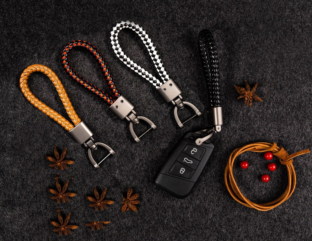 Car Keychain Genuine Leather Keychain Metal Keychain Hand Woven ...