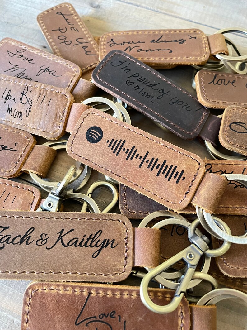 Custom Keychain Genuine Leather Keychain Handwriting Keychain - Etsy