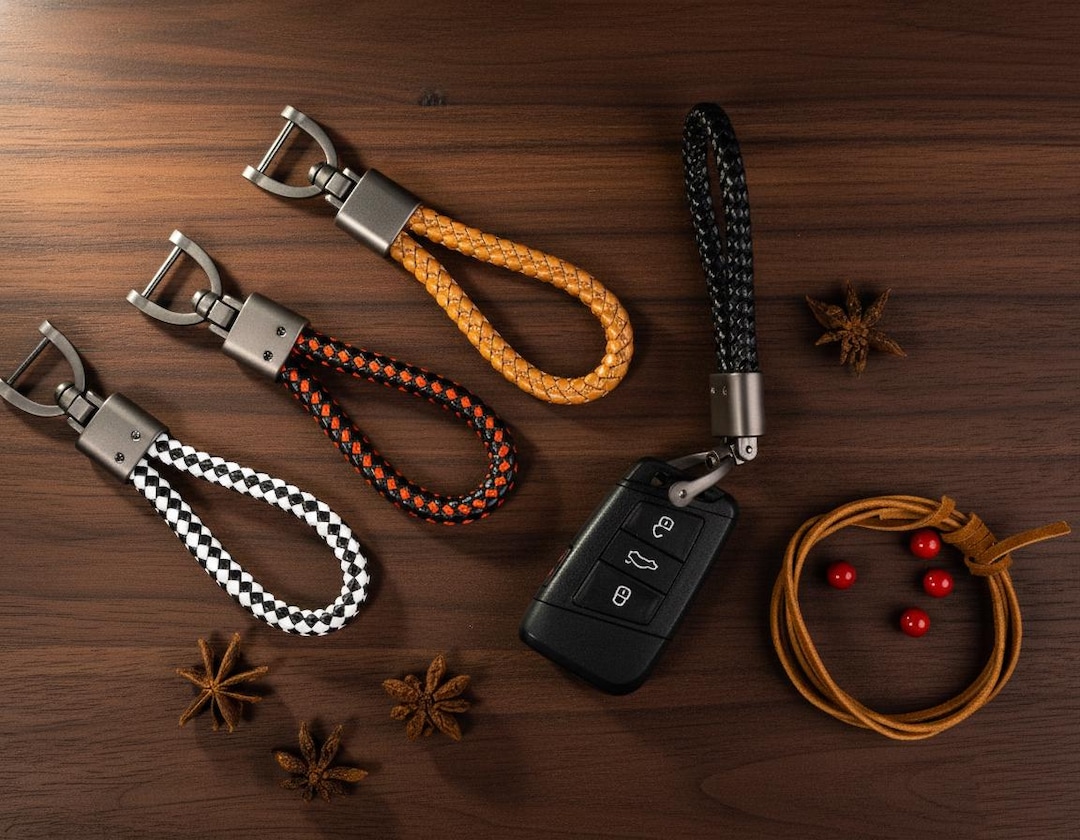 Handmade Braided Leather Keychain Wristlet - Holidaygifts - Etsy