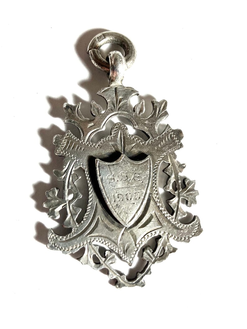 Antique Victorian Shield Fob Pendant in Sterling Silver With English ...