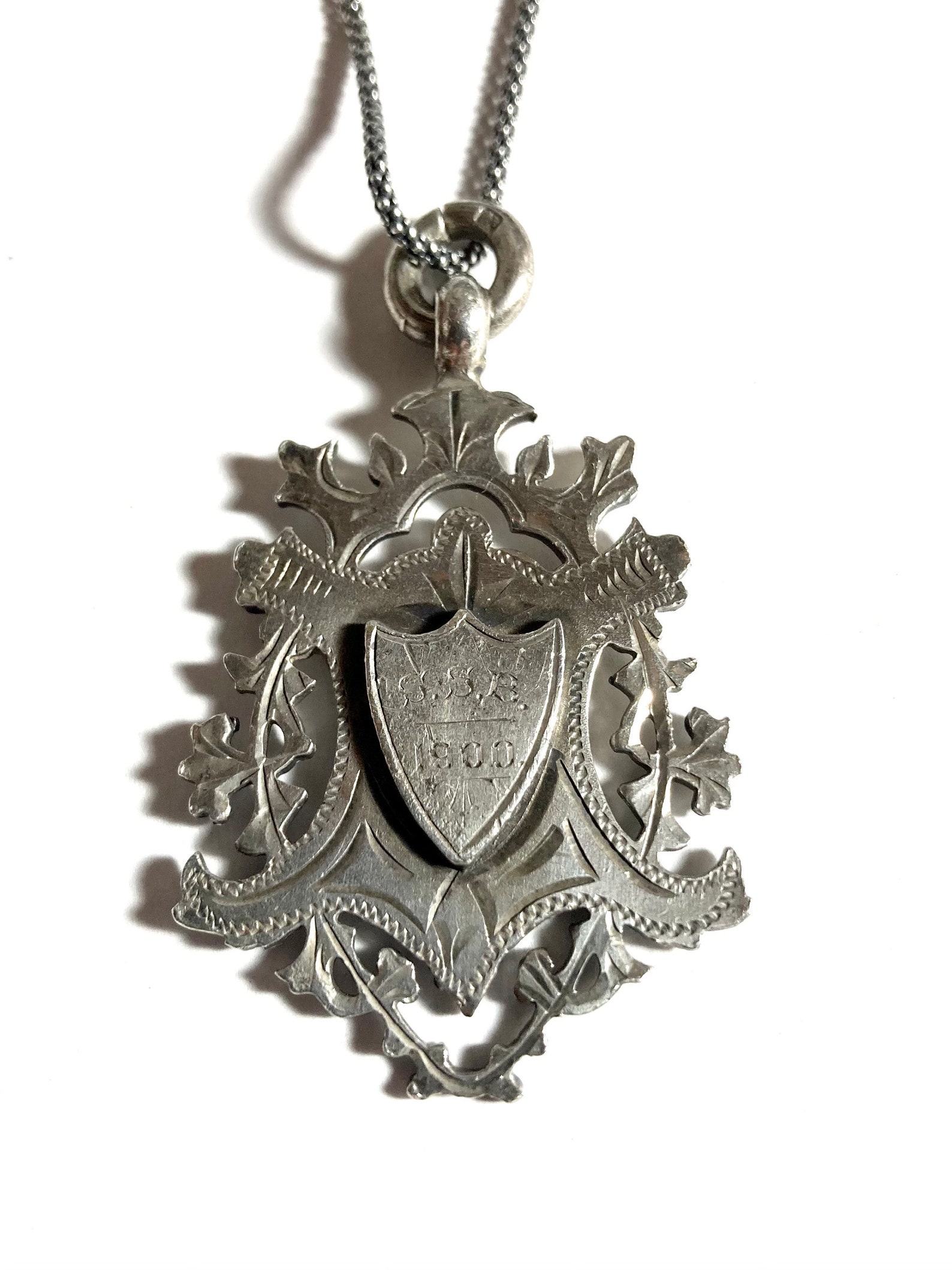 Antique Victorian Shield Fob Pendant in Sterling Silver With English ...
