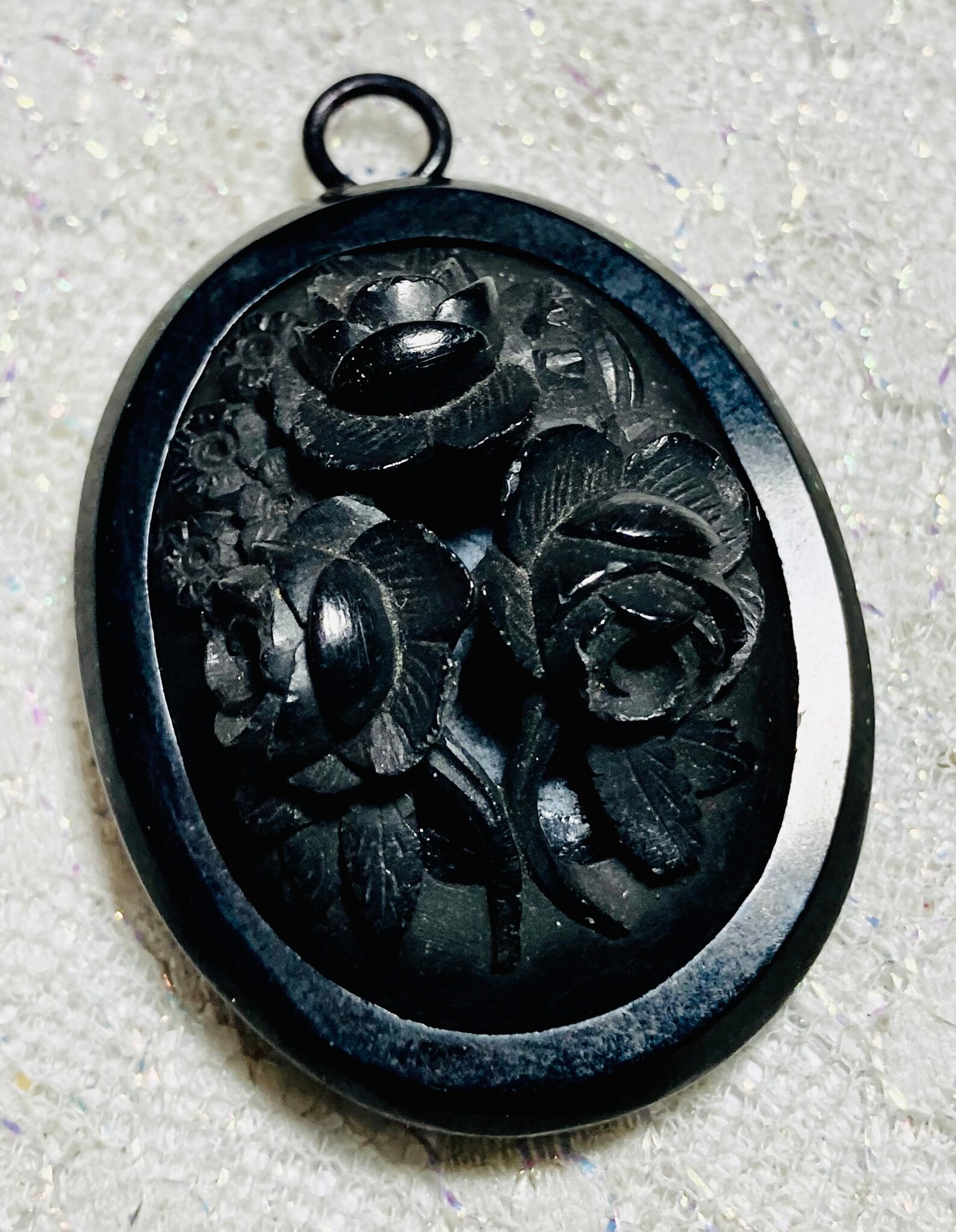 Victorian Whitby Jet Black Rose Mourning Pendant. Era - Etsy
