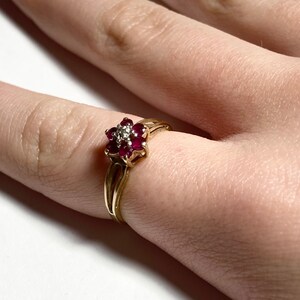 Sold Molly 10k Ruby & Diamond Ring. 10k Solid Gold Ruby Flower Ring. .36ct Tw Natural Ruby Ring ...
