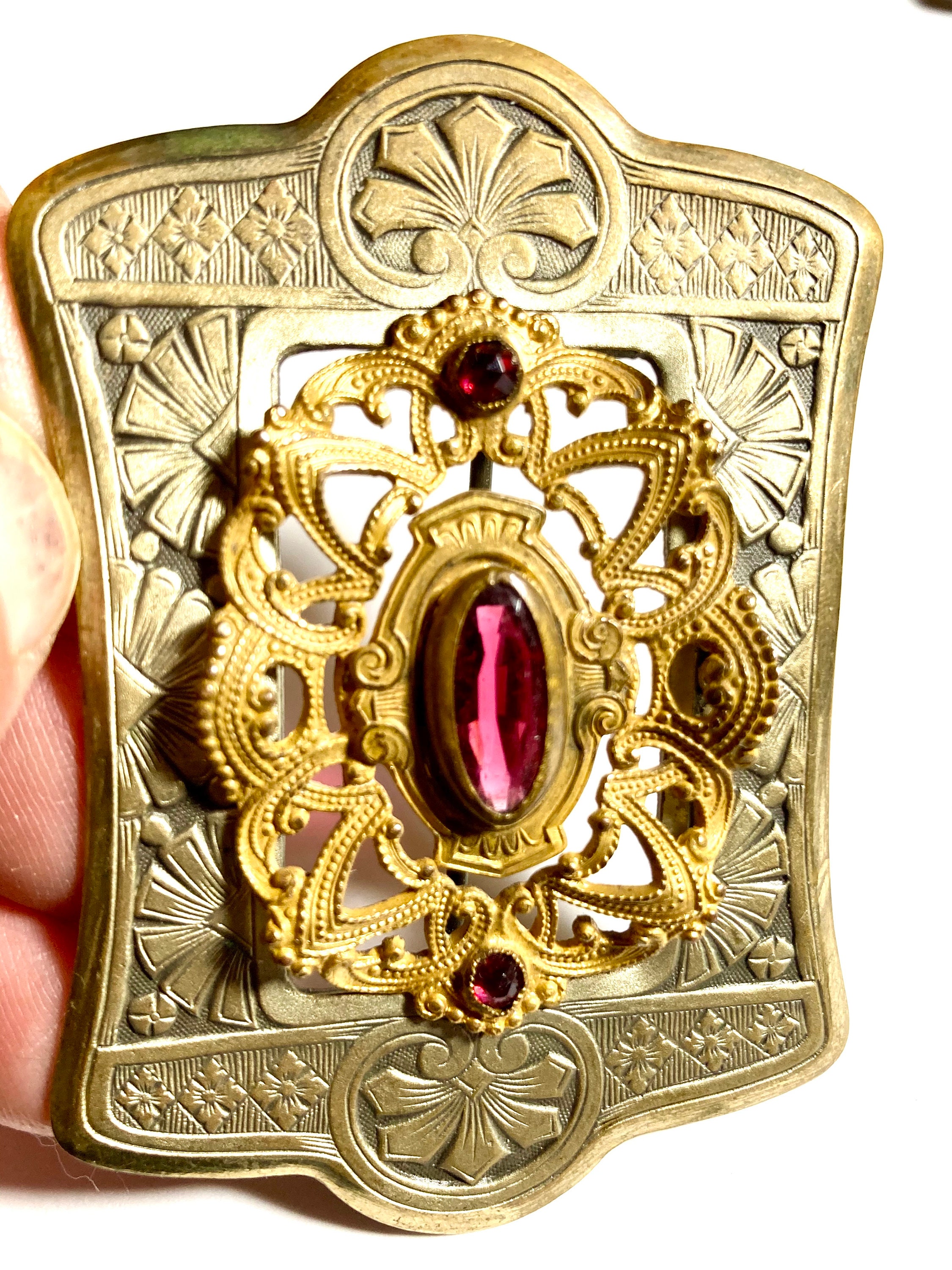 Antique Georgian Pinchbeck & Pink Glass Ruby Paste Brooch. - Etsy