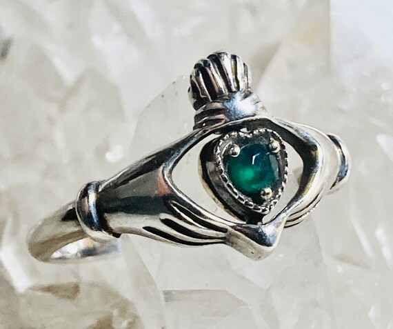14k & sterling silver green garnet gimmel spinner rin… - Gem