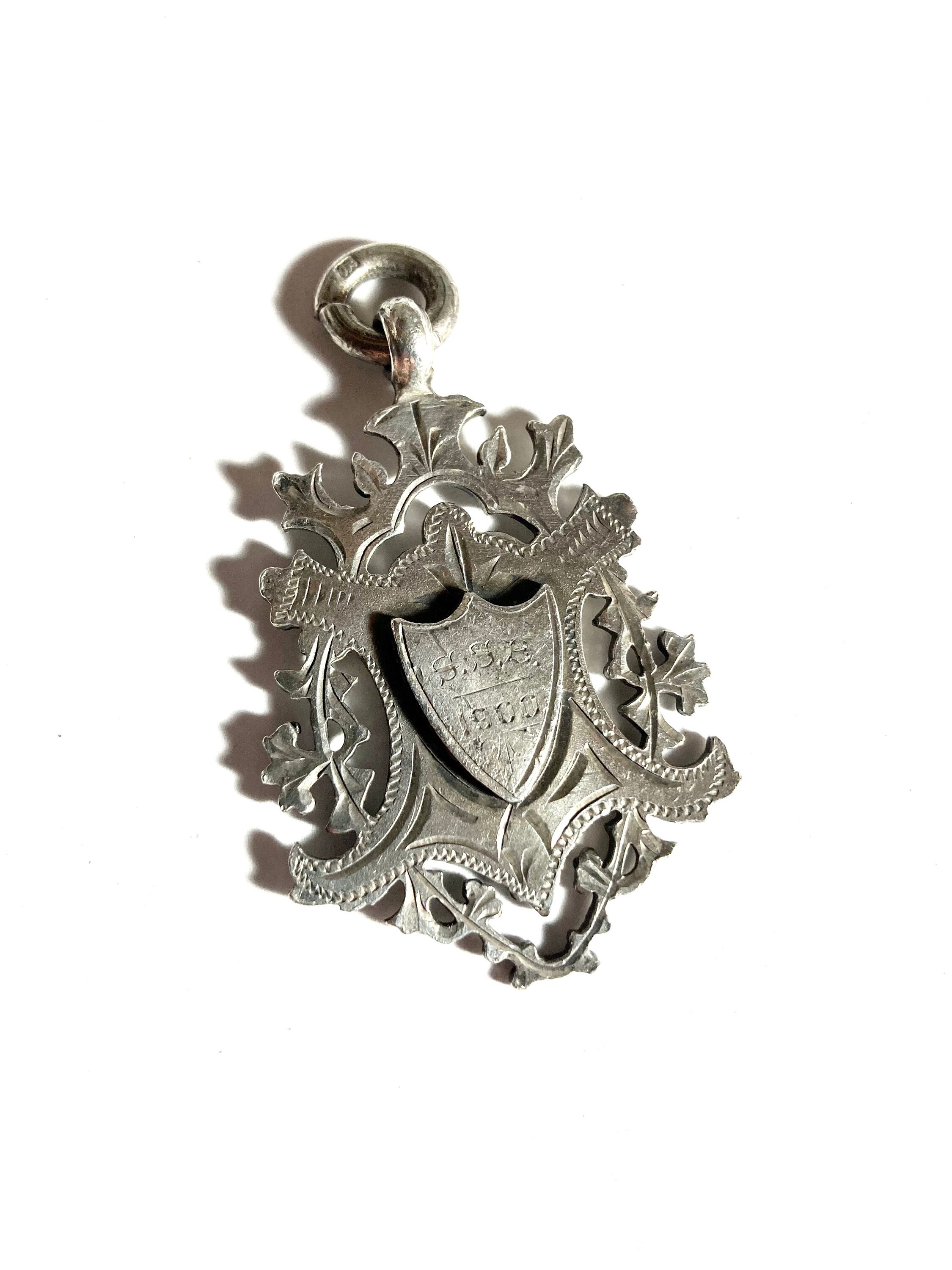 Antique Victorian Shield Fob Pendant in Sterling Silver With English ...