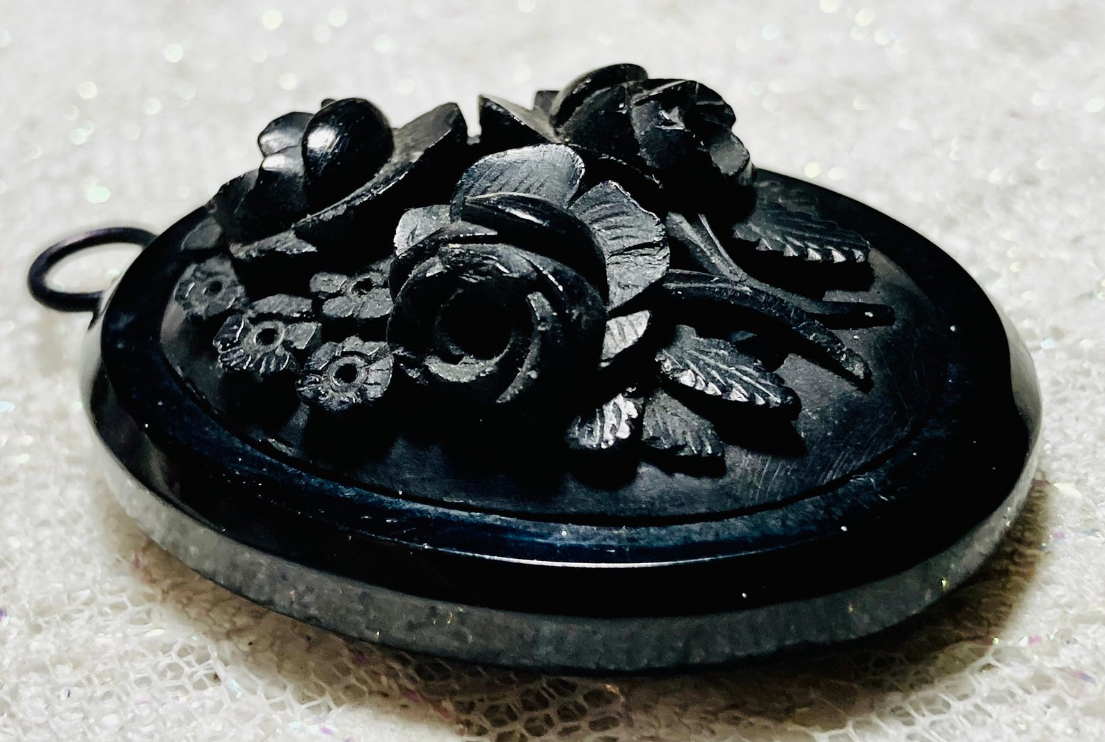 Victorian Whitby Jet Black Rose Mourning Pendant. Era - Etsy