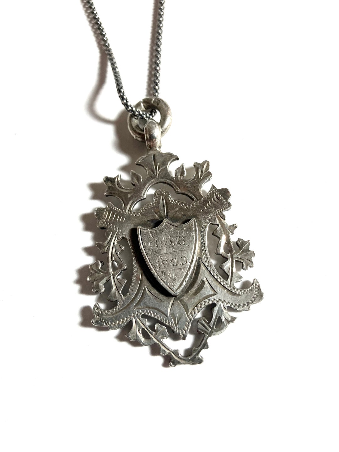 Antique Victorian Shield Fob Pendant in Sterling Silver With English ...