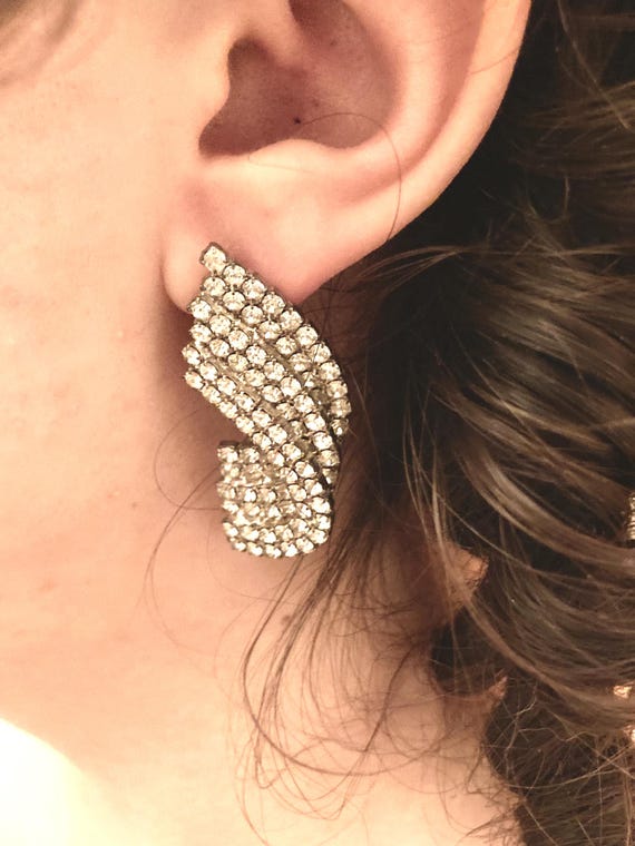 Antique Art Deco strass glass paste drop twist earrin… - Gem