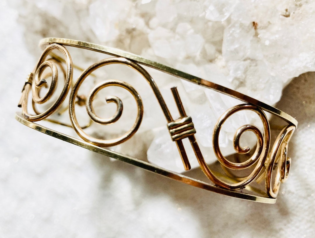Vintage 14k Gold Filled Fancy Cuff Bracelet Curly Q Designer Bracelet ...