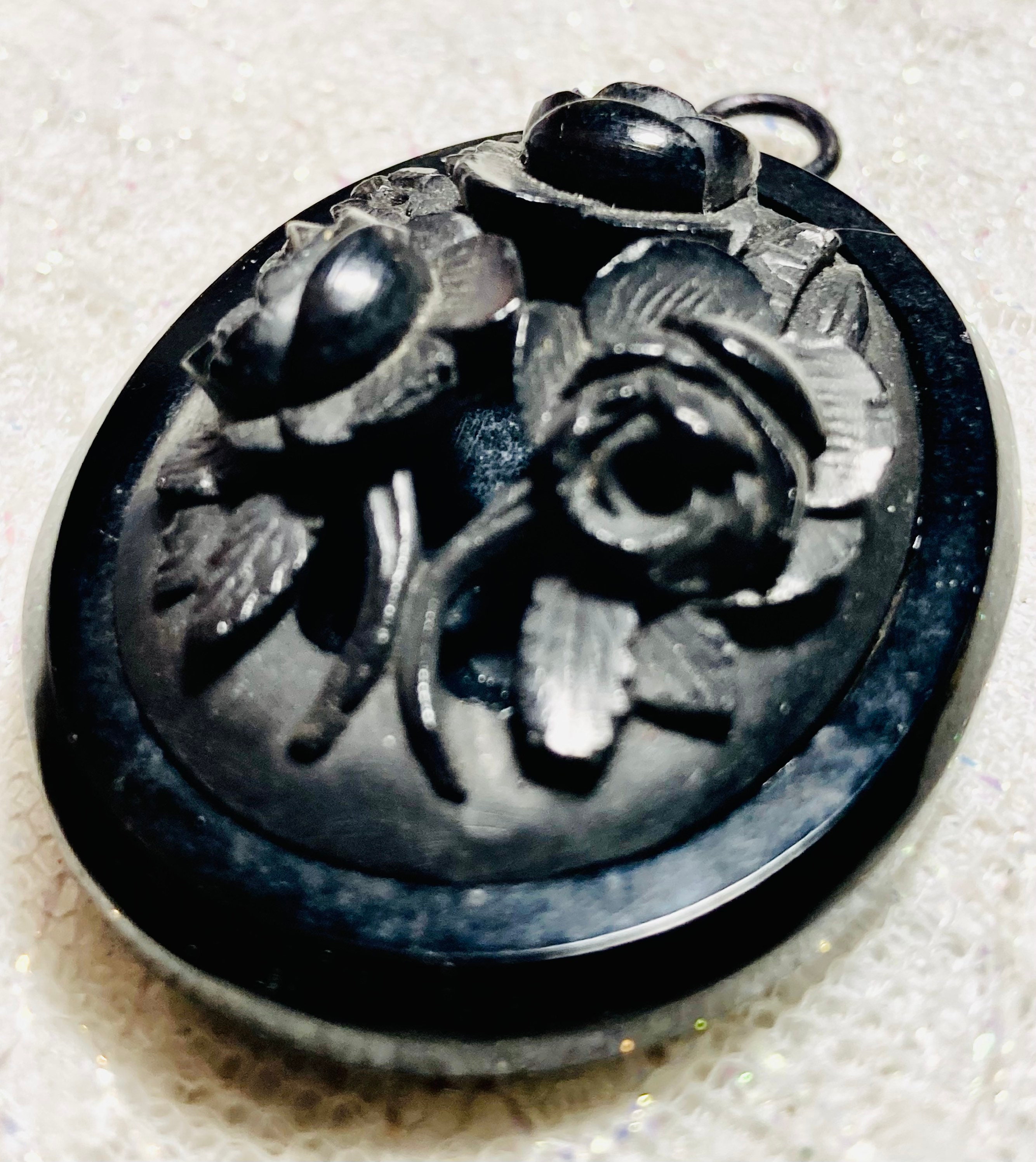 Victorian Whitby Jet Black Rose Mourning Pendant. Era - Etsy