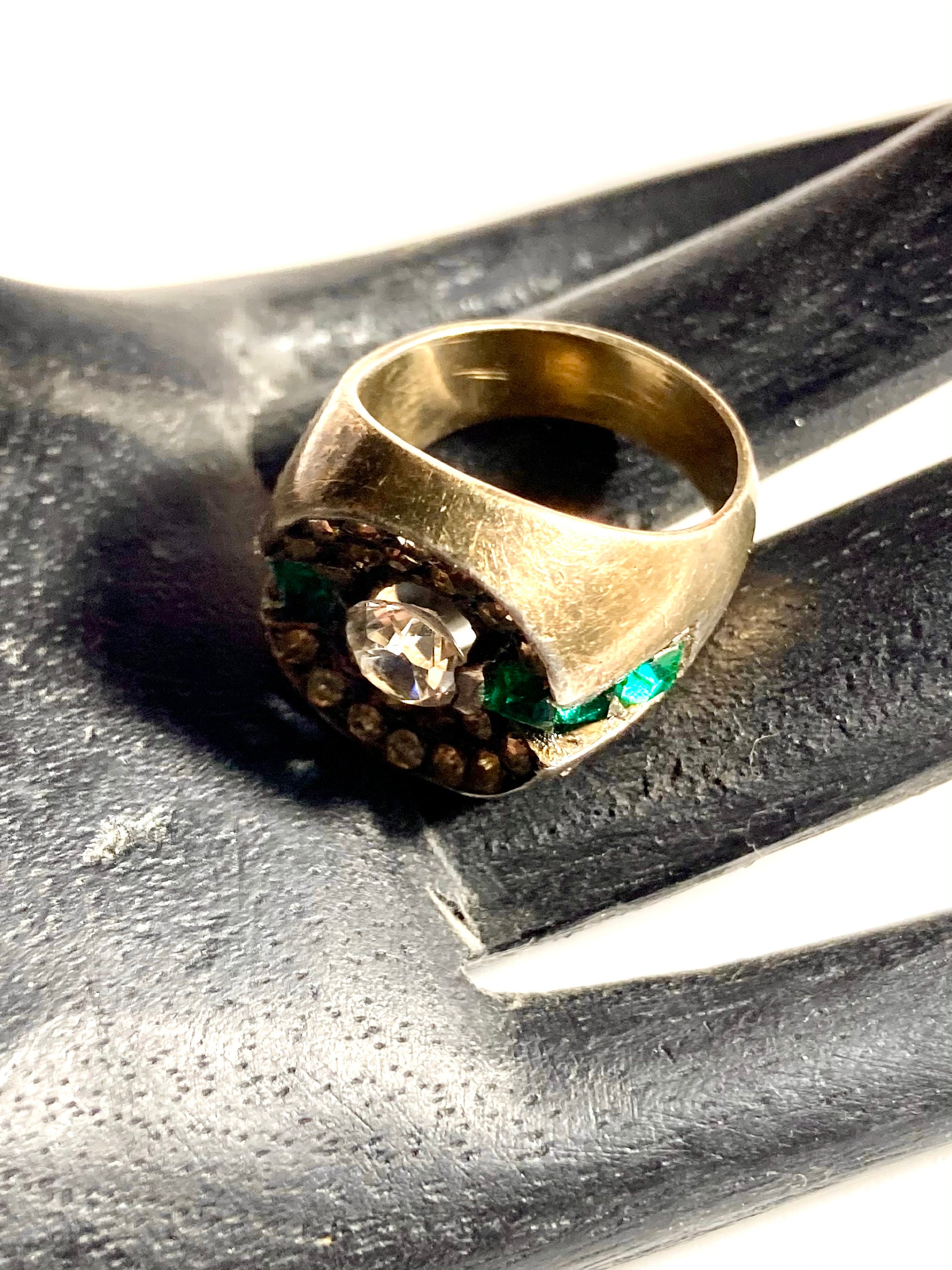 Antique Victorian Emerald Green Glass Princess Cut Paste Ring. - Etsy