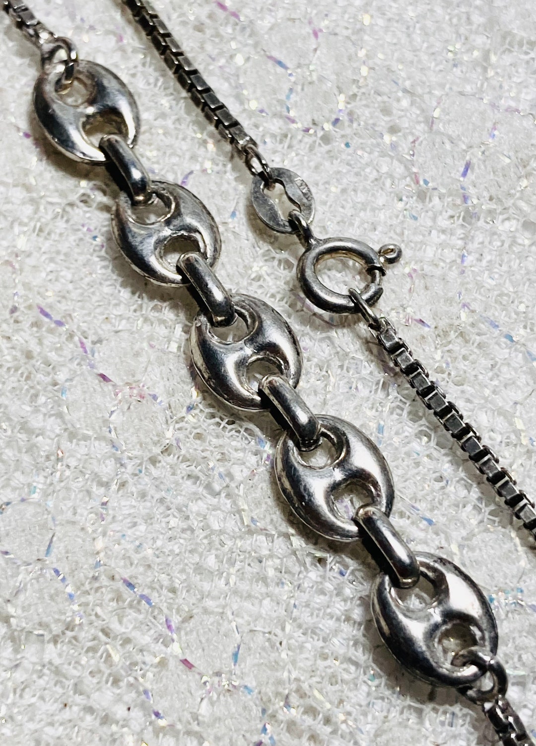 Antique Victorian Sterling Silver Mariners Link Box Chain Necklace in ...